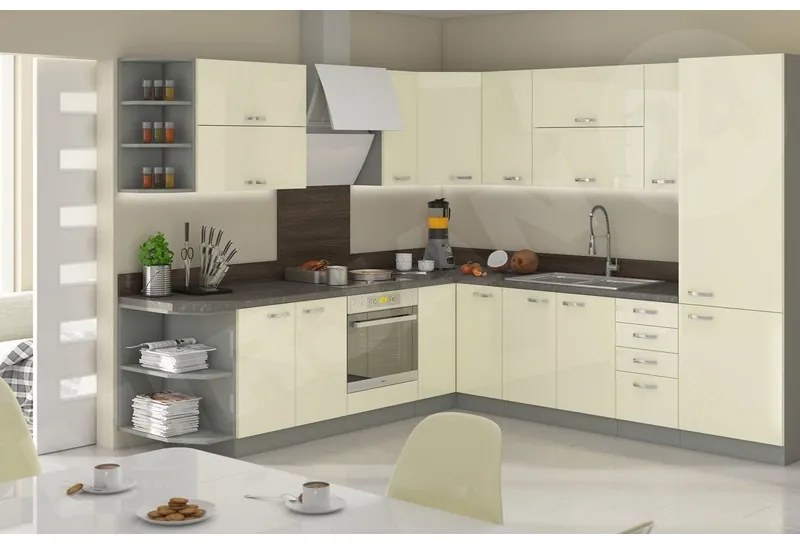 Kuchyně Multiline I, Barva: šedá / krémový lesk, Dřez: ano, Příborník: ne, Pracovní deska do kuchyně: bez pracovní desky