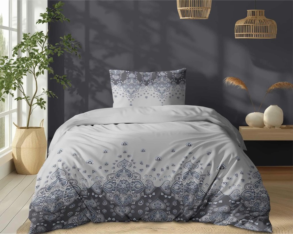 Detexpol Bavlněné povlečení 140x200 Bílé s ornamentem - orientální paisley vzor, 100% bavlna - 5338 B - Soft Meadow