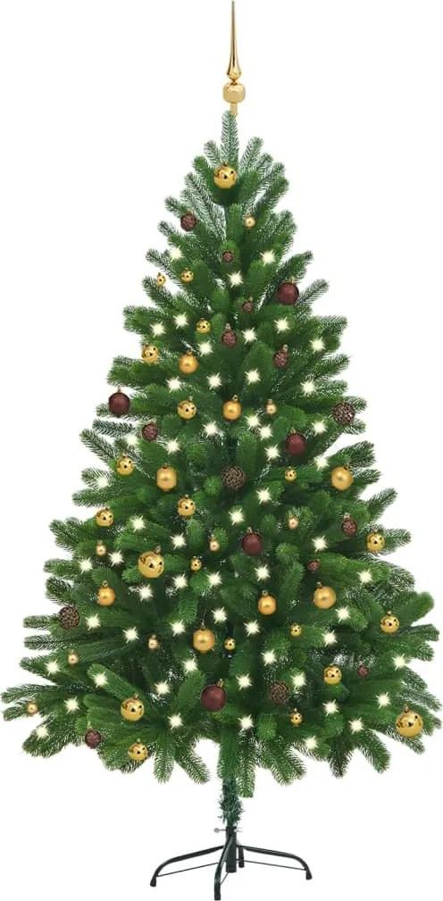 vidaXL Umělý vánoční stromek s LED a sadou koulí 210 cm zelený [3077642] Barva: Růže