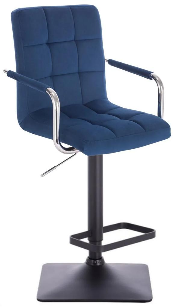 LuxuryForm Barová židle VERONA VELUR na černé základně - modrá