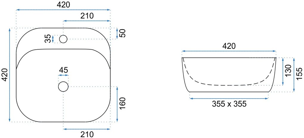 Rea Luiza umyvadlo, 43 x 43 cm, šedá matná, REA-U9610