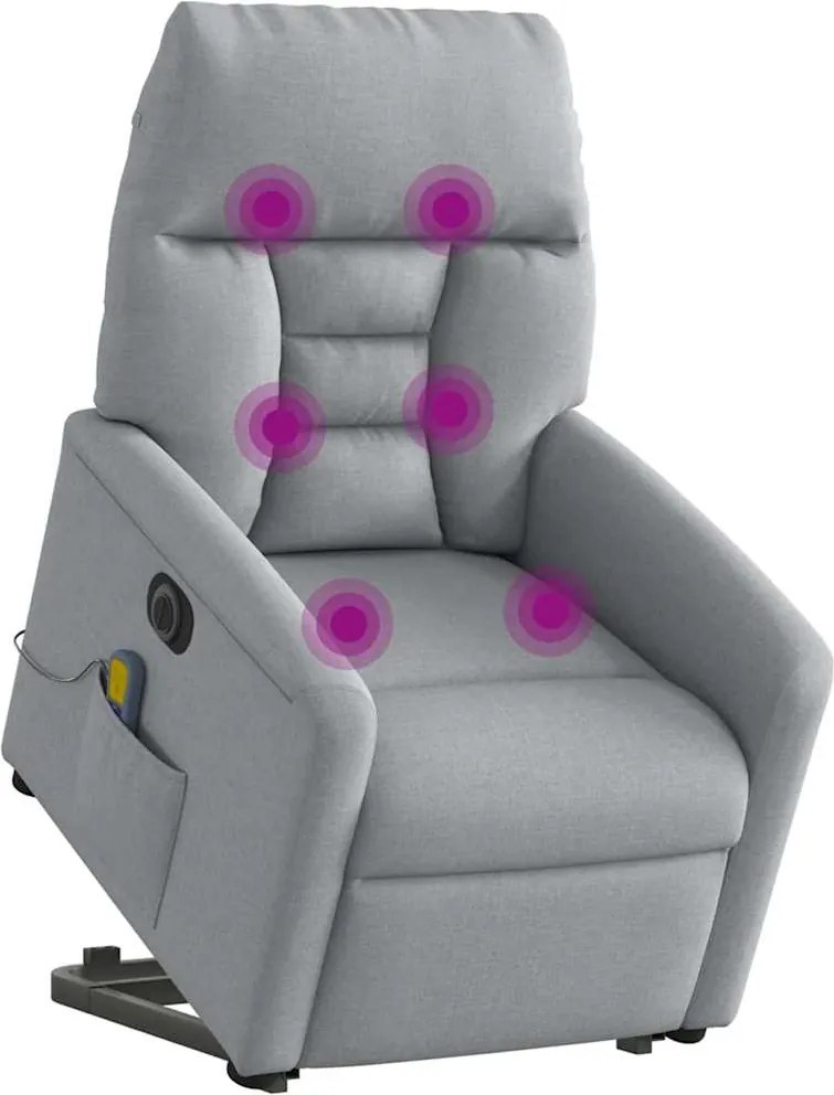 Elektrické zvedací masážní polohovací křeslo světle šedé textil 3303062