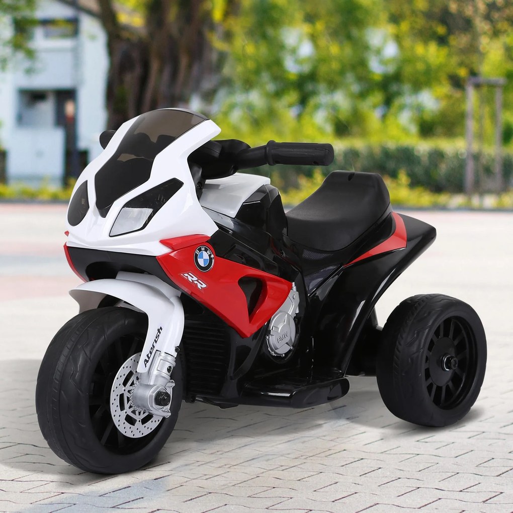 HOMCOM BMW S1000RR licencovaná dětská elektrická tříkolka s baterií, dětské vozidlo, ocel, červená, 66x37x44 cm
