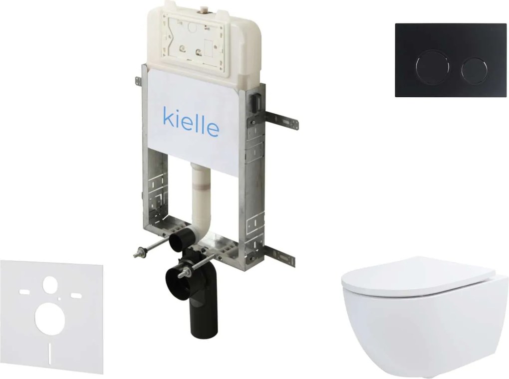 kielle Genesis New - Set předstěnové instalace, klozetu Oudee, Vortex Rimless+, sedátka softclose a tlačítka Gemini New II, matná černá 30502SZ15