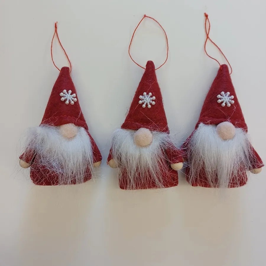 Sada vánočních ozdob trpaslíci 11 cm, červená, textil, balení 3 ks