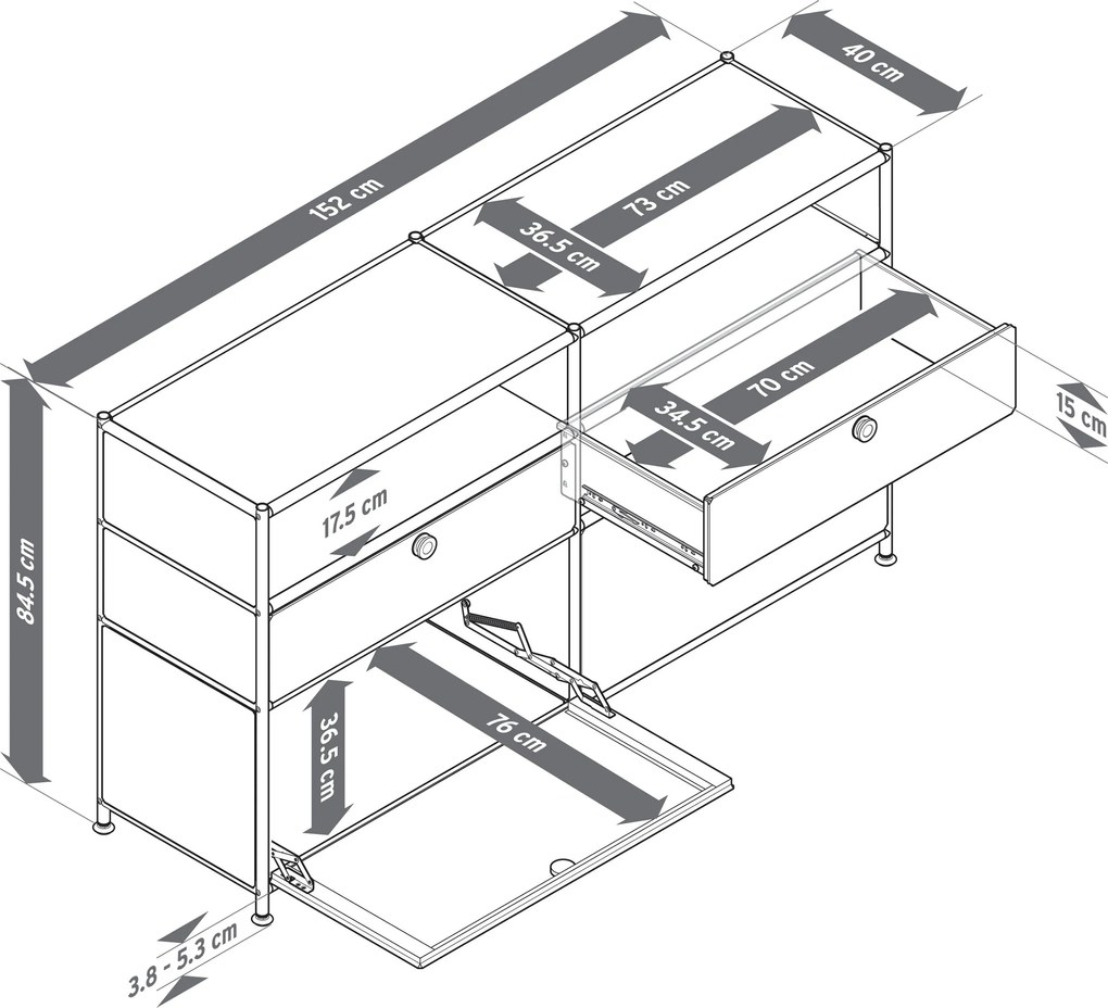 Tchibo - Kovová odkládací skříňka »Cn3« se 2 výklopnými dvířky - barva: šedá