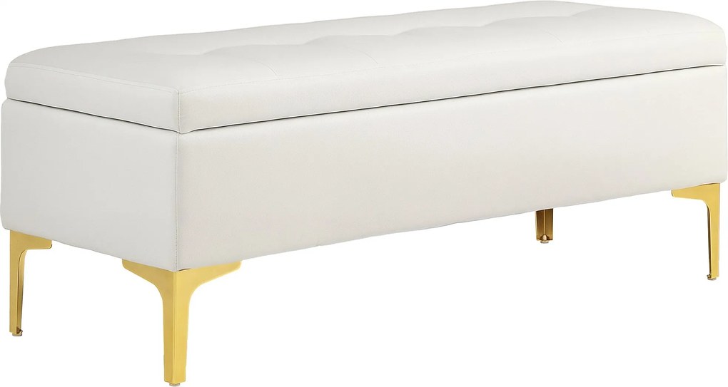 HOMCOM Úložná lavička, čalouněná lavička s sametovým vzhledem, kovové nohy, lavička do obývacího pokoje, ložnice, chodby, 120 x 44 x 44,5 cm, béžová |