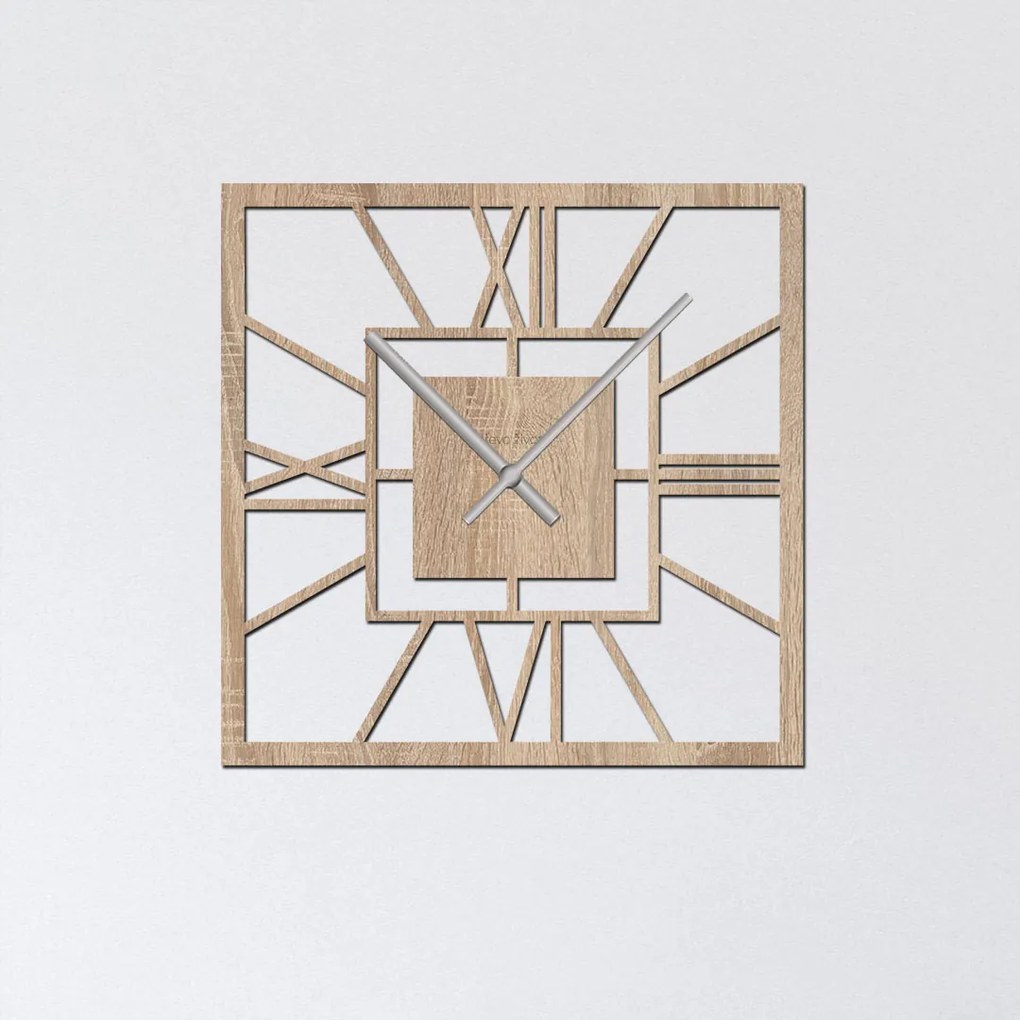 dřevo života Nástěnné hodiny SQUARE Zvolte barvu dekoru: Dub Sonoma, Velikost hodin: 40x40, Barva ručiček: Stříbrné