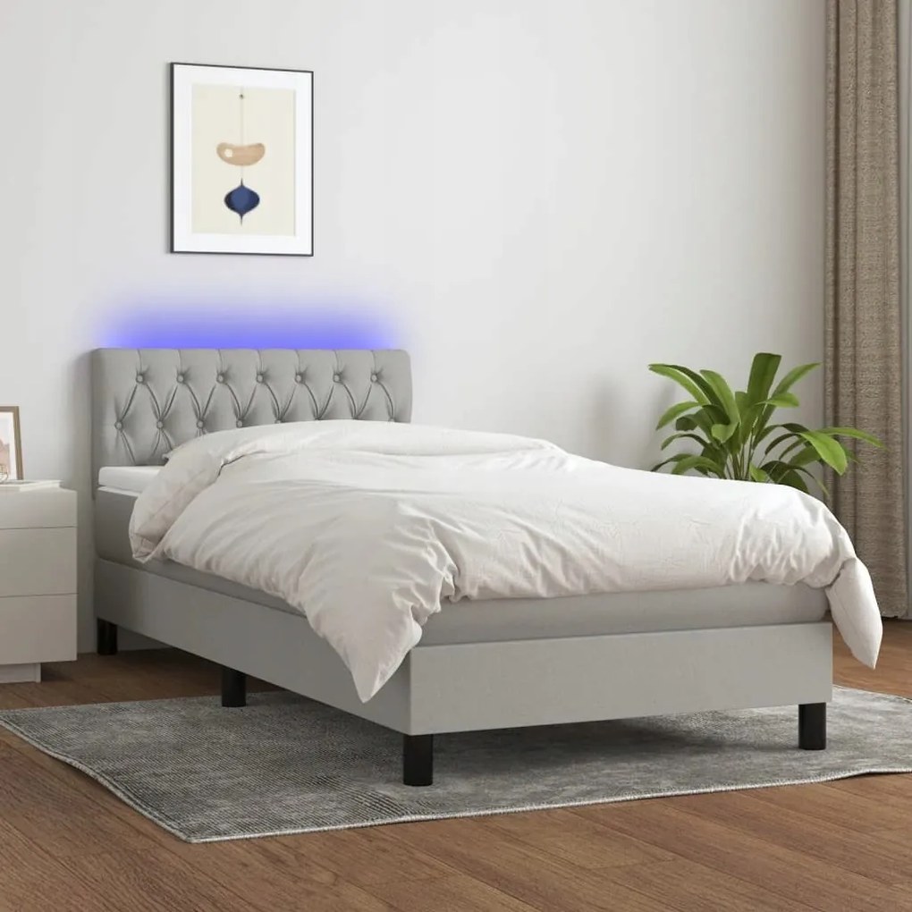 Box Spring Postel S Matrací A Led Textil Světle Šedá Prošívaný design 90