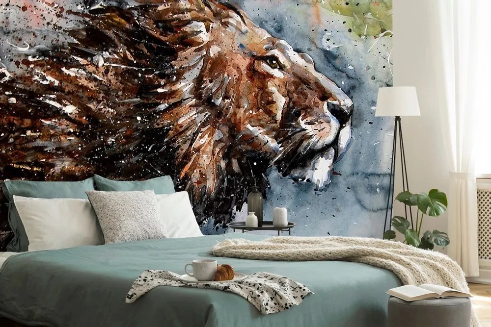 Samolepící tapeta král zvířat v akvarelu - 225x150 cm