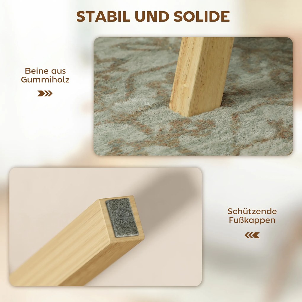 HOMCOM Sedací taburet, stolek s měkkým sedákem, dřevěné nohy, podnožka s kordurovým potahem, krémově bílá