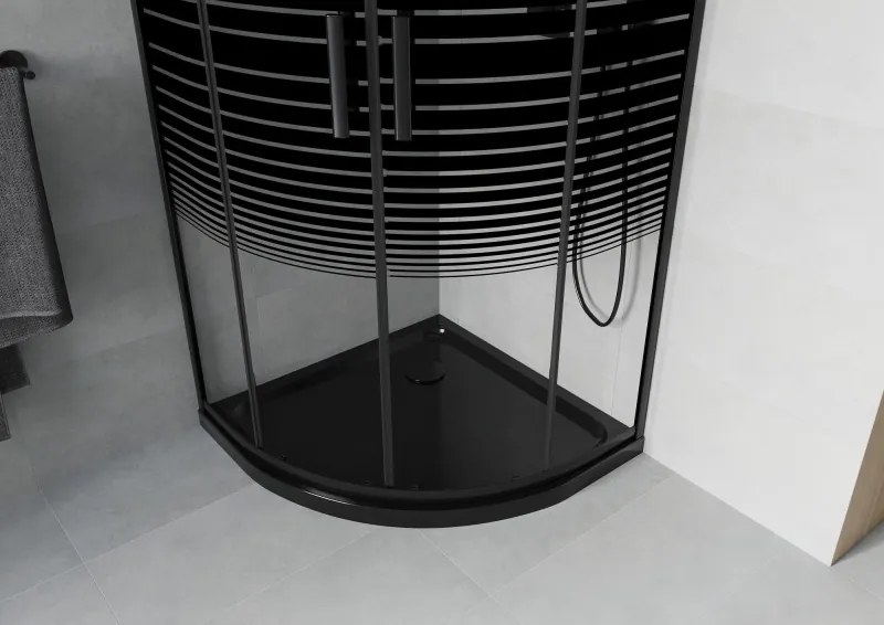 Mexen Rio sprchový kout půlkruhový 80 x 80 cm, černé pruhy, černý + vanička Flat, černá - 863-080-080-70-20-4170B