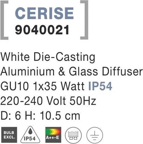 NV 9040021 Venkovní stropní svítidlo CERISE bílý litý hliník a skleněný difuzor GU10 1x7W IP54 220-240V bez žárovky - NOVA LUCE