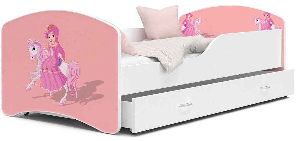 Dětská postel s obrázkem IVAN 180 x 80 cm - PRINCEZNA A KŮŇ