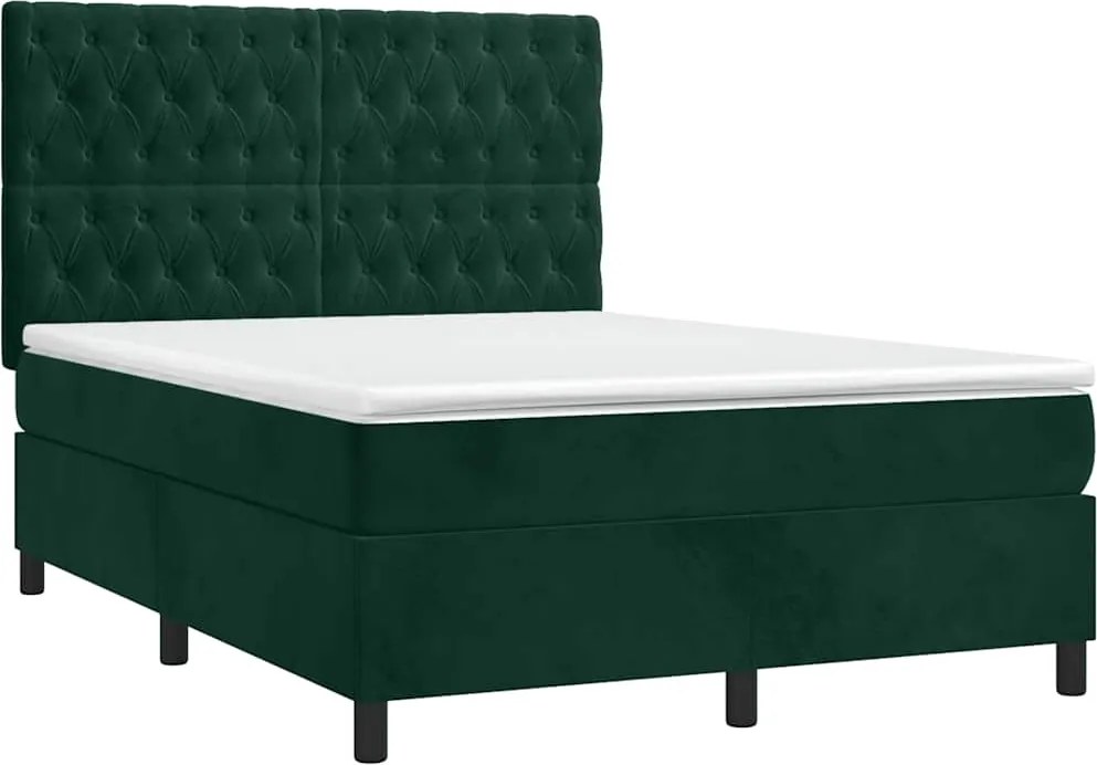 Box spring postel s matrací a LED tmavě zelená 140x190 cm samet 3136302