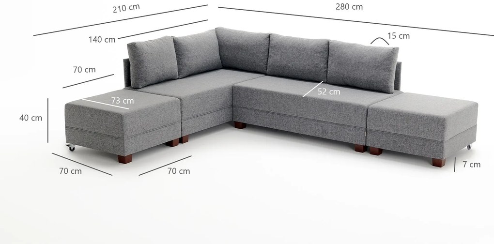Atelier del sofa Rohová pohovka FLY šedá levý roh 280 cm 825BLC1006