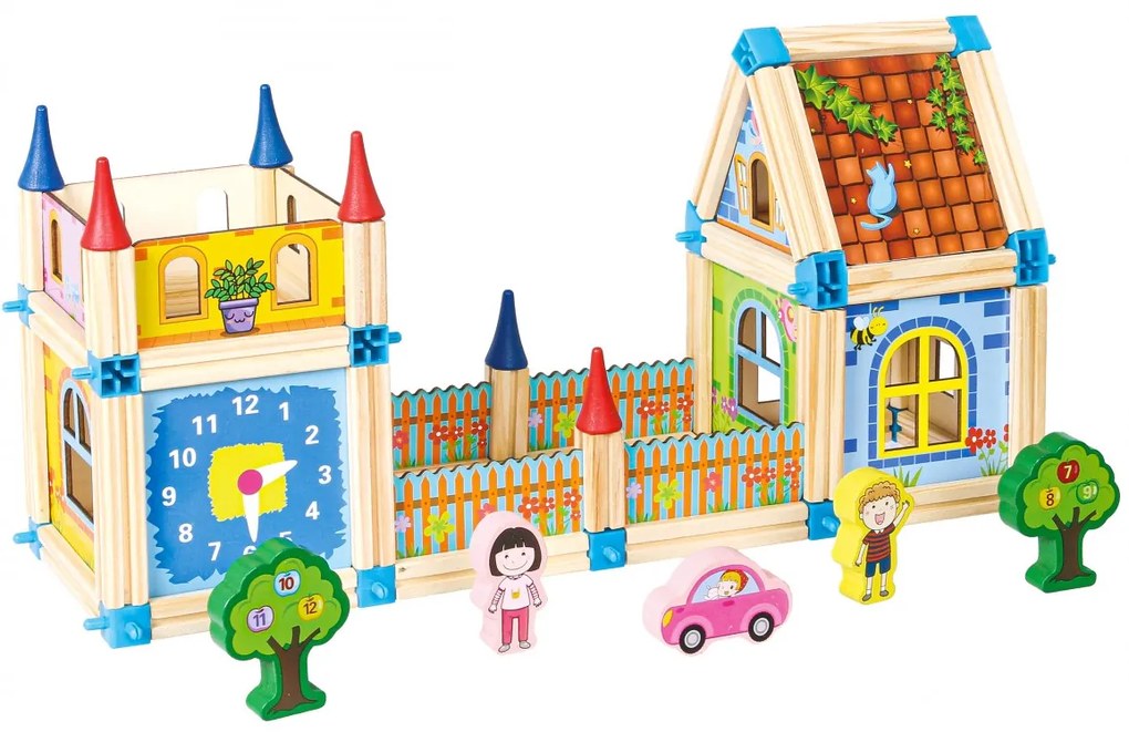 Dřevěné stavební kostičky 6v1 House Ecotoys hnědé