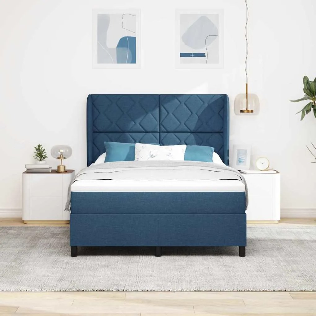 Postel s boxspringem s čelo Modrá 160 x 200 cm textil 3340640