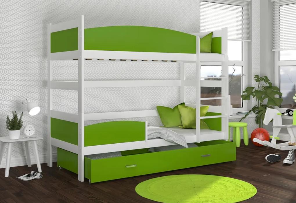 Dětská patrová postel SWING3 COLOR + rošt + matrace ZDARMA, 190x80, bílý/zelený