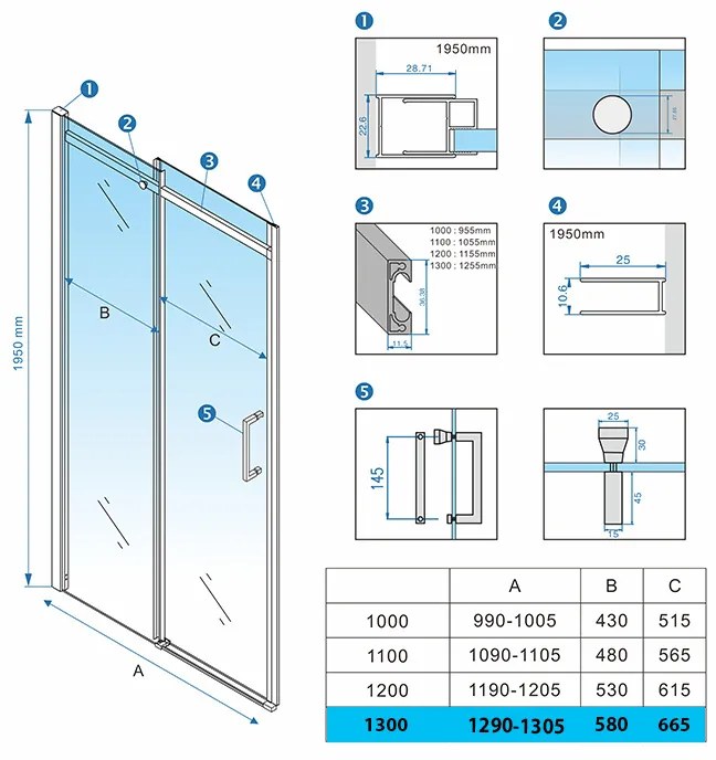 BPS-koupelny Posuvné sprchové dveře HYD-PD09D 130 bílá/transparent pro instalaci do niky - bez vaničky