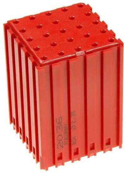 Plastový box na nářadí s válcovou stopkou D2,35, modul 5x5, 25 dutin, červená