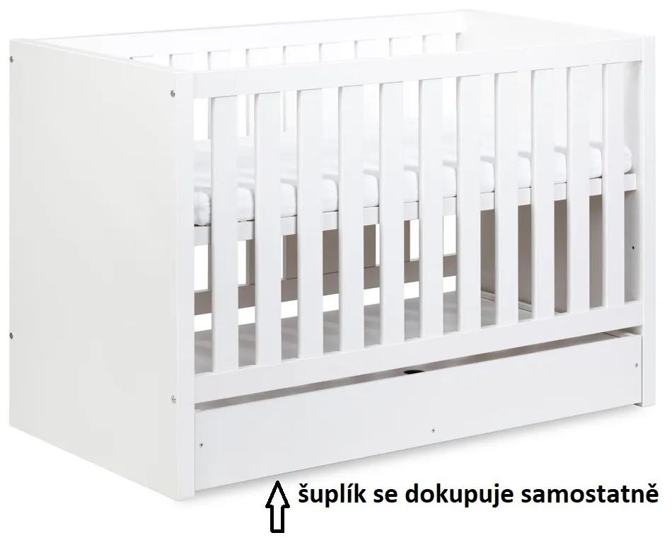 Klups Dětská postýlka Amélie se zábranou 120x60 cm bílá