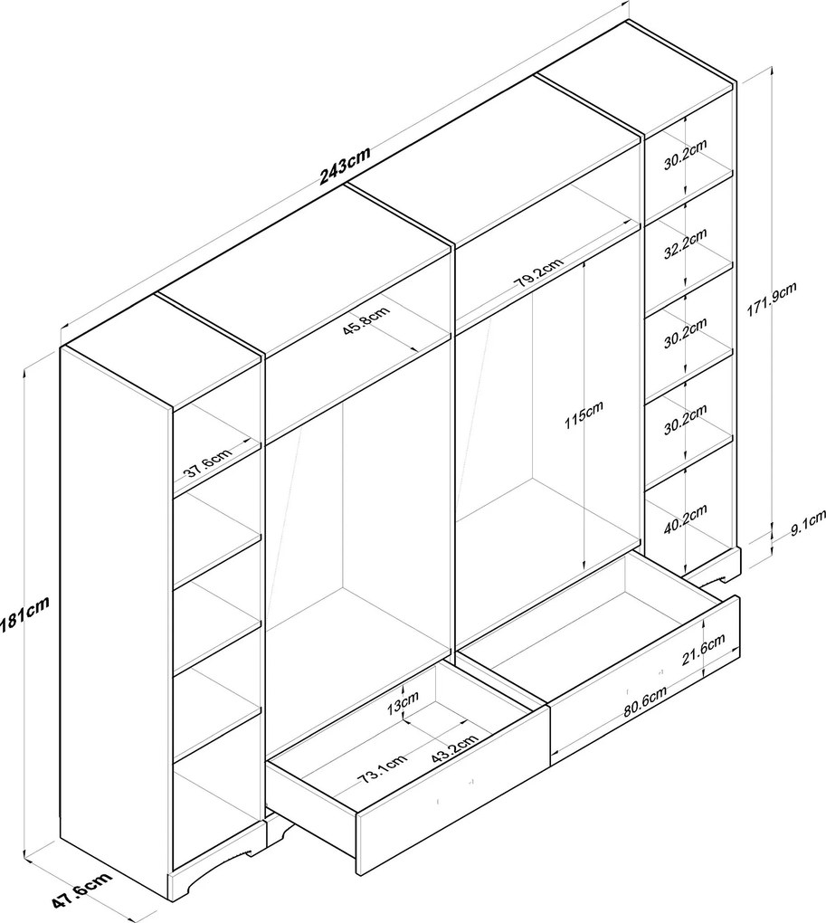 Šatní skříň Juraj 243 cm bílá/ořech