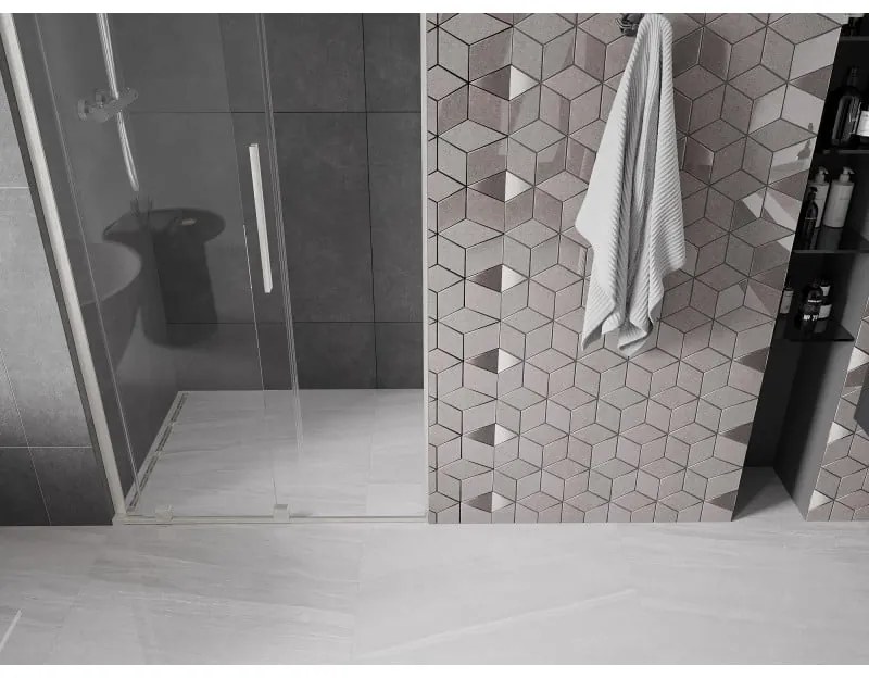 Mexen Velar L, posuvné sprchové dveře do otvoru 120 cm, 8mm čiré sklo, broušená ocel, 871-120-003-01-97