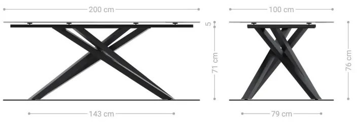 Jídelní stůl Edge zaoblená 200x100cm Laminam® keramika šedá podnož
