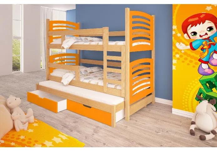 Patrová postel pro tři se zábranou Nemo I - oranž
