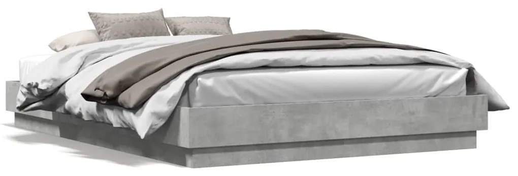 Rám postele s LED osvětlením betonově šedý 150 x 200 cm,  3209789