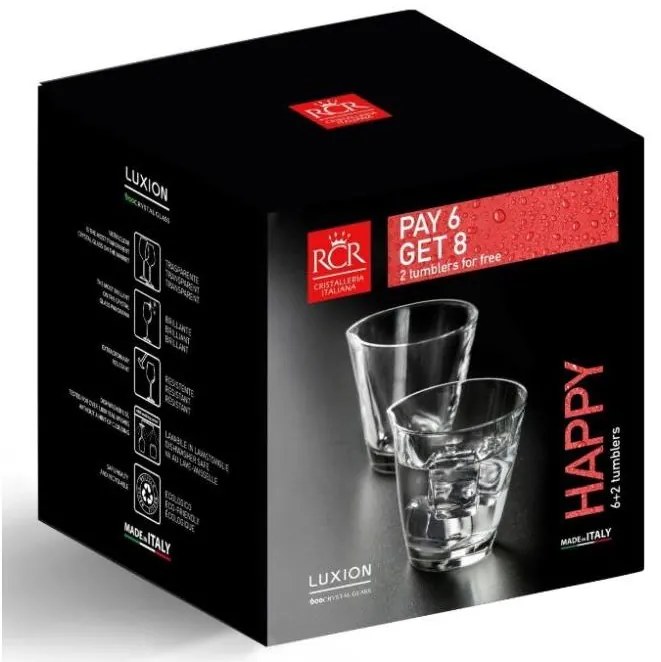 RCR HAPPY SKLENICE NA WHISKY SADA 6+2KS 315 ML