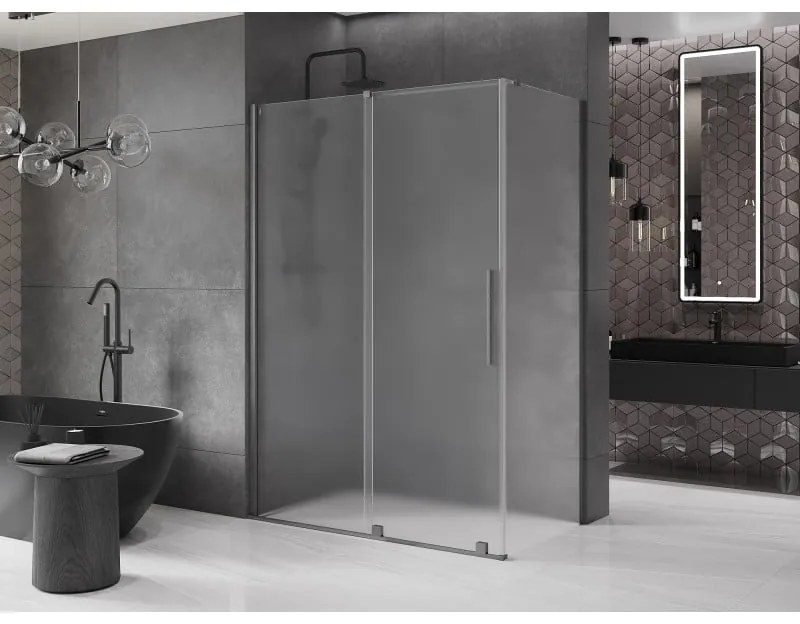 Mexen Velar, sprchový kout s posuvnými dveřmi 130 x 70 cm, 8mm sklo námraza, grafit broušený, 871-130-070-31-66