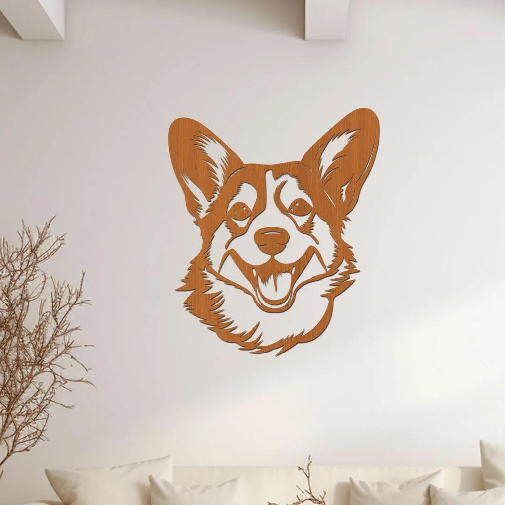 dřevo života Dřevěná dekorace na stěnu psa Corgi hlava Rozměry (cm): 50x60, Barevný vzor: Bílá