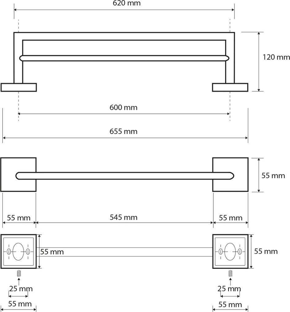 Sapho Sapho, X-SQUARE držák ručníků dvojitý 650mm, chrom, XQ404
