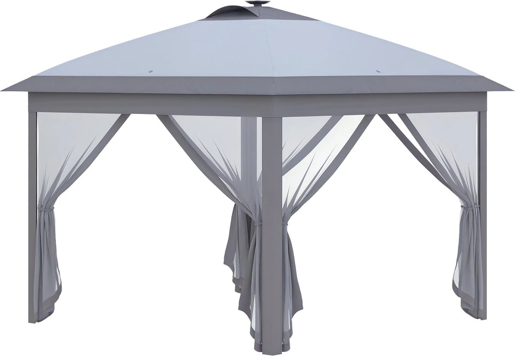 Outsunny Zahradní Altán 3,3 x 3,3 m Skladací Altán s LED, USB Nabíjecím Portem a Síťovanými Bočními Stěnami, Zahradní Altán s Ochranným Pokrytím a Taš