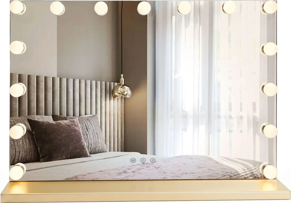 Rea Kosmetické zrcadlo 80x60 cm s regulovatelným LED osvětlením HOM-12015 zlaté