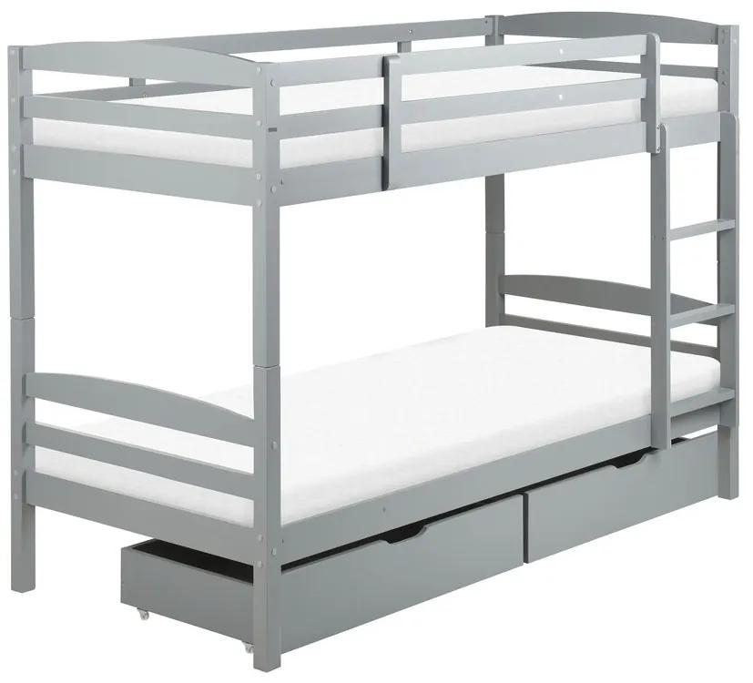 Dřevěná patrová postel s úložným prostorem 90 x 200 cm šedá REGAT Beliani