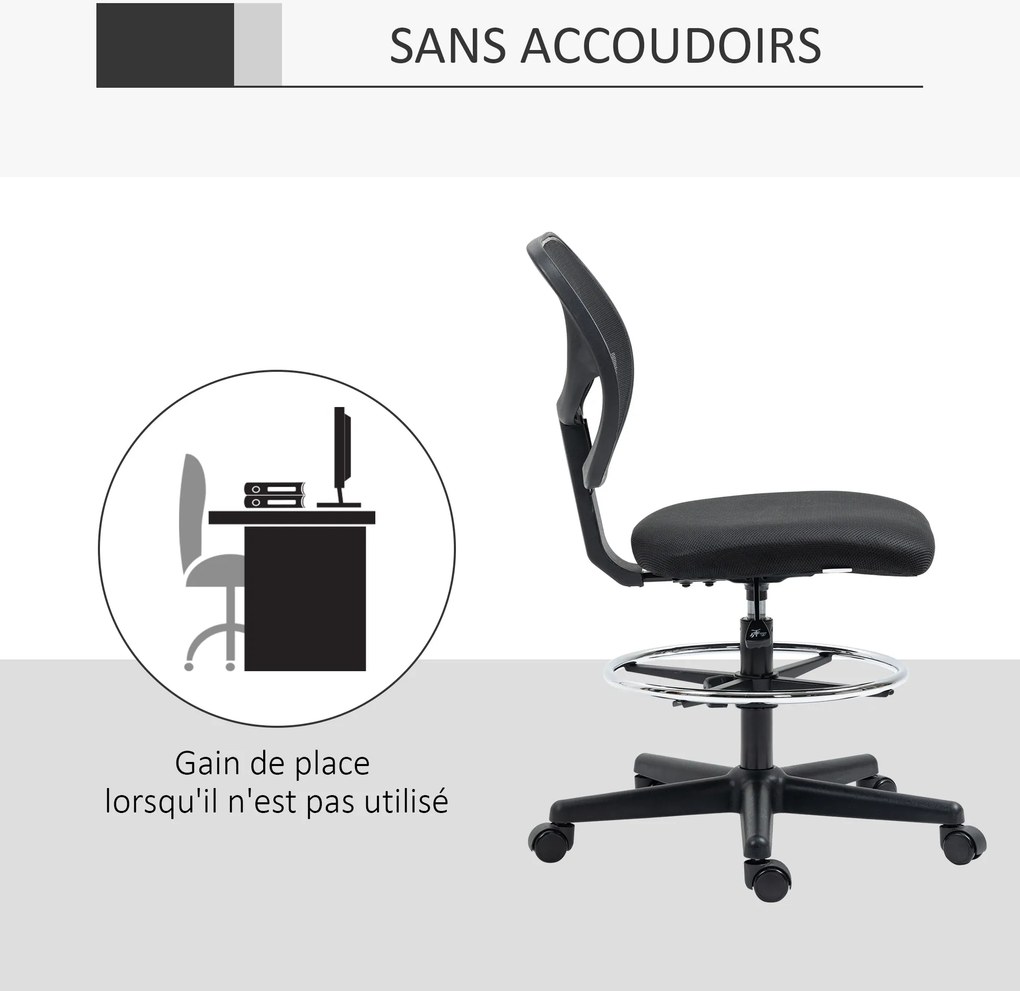 Ergonomická kancelářská židle Vinsetto s vysokým sedákem, síťovaný opěrák, nastavitelná výška 50-70 cm, otočný podnožník 360°, černá | Aosom