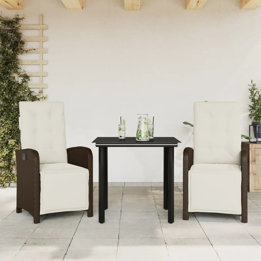 3dílný bistro set s poduškami hnědý polyratan 3212549