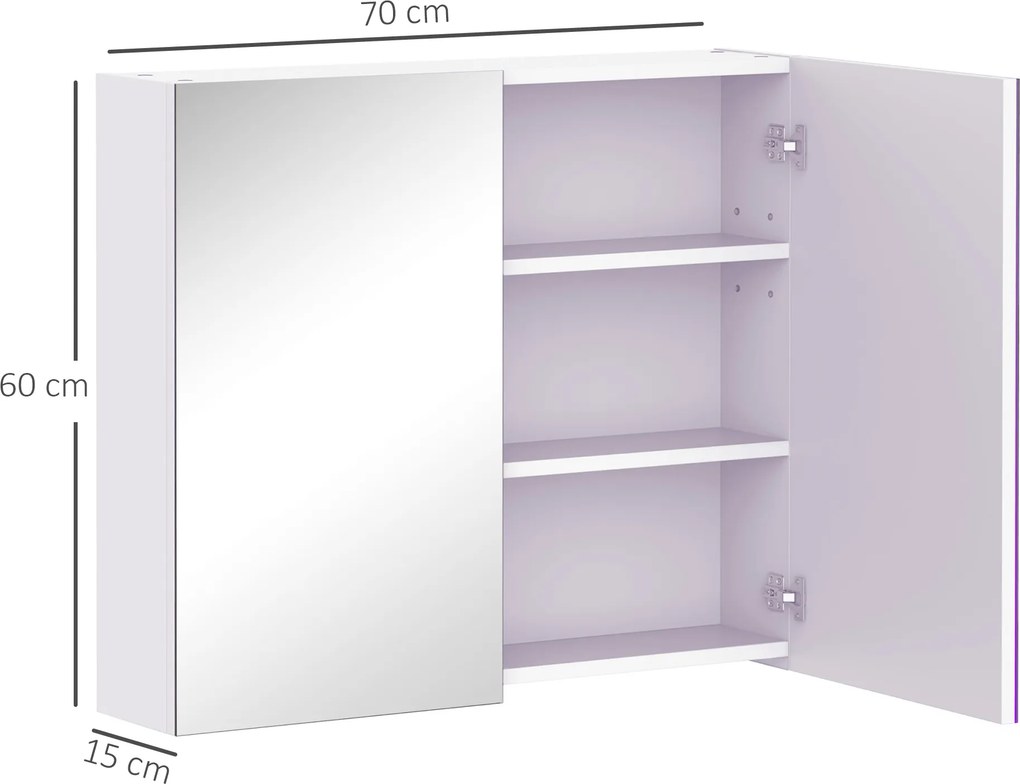 HOMCOM Nástěnná koupelnová skříňka s zrcadlem, 70 x 60 cm, koupelnový nábytek, lékárnička s nastavitelnou policí, bílá