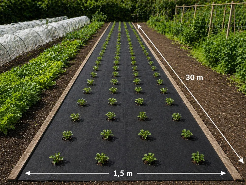 DIVODV Hustá agrovlákna 50 g, 1,5 m × 30 m, protiburinová mulčovací rolka, černá