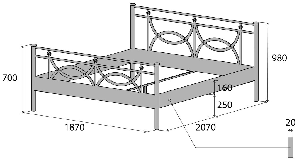 Nábytek ATIKA s.r.o. Kovová postel TOSCANA Povrchová úprava: na přání dle RAL, Rozměr: 100 x 200 cm