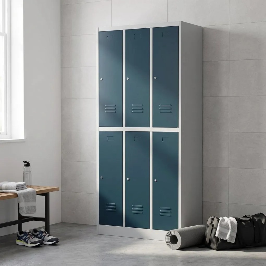 Kovová šatní skříňka - 6 boxů, 90 x 45 x 185 cm, cylindrický zámek, antracitová - ral 7016