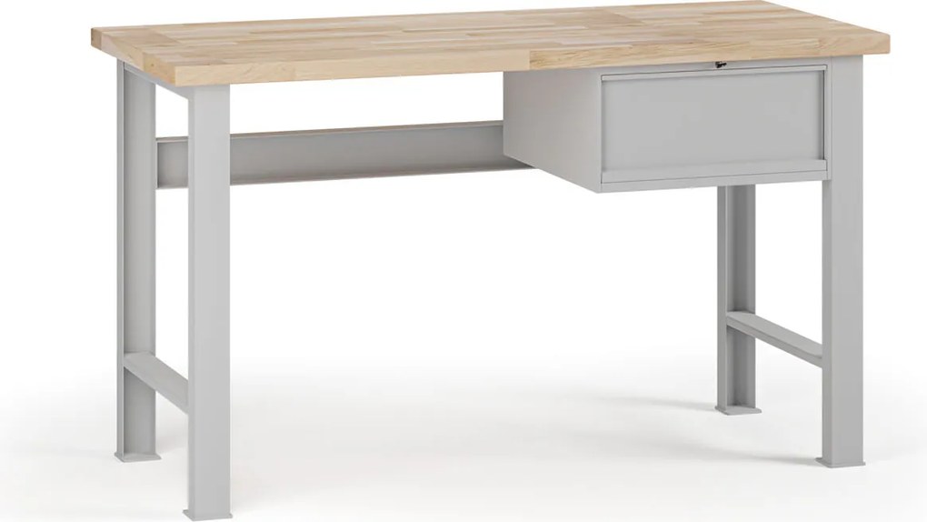 Dílenský pracovní stůl G7, buková spárovka, 1500 x 685 x 840 mm, 1x kontejner, 1 zásuvka, šedá
