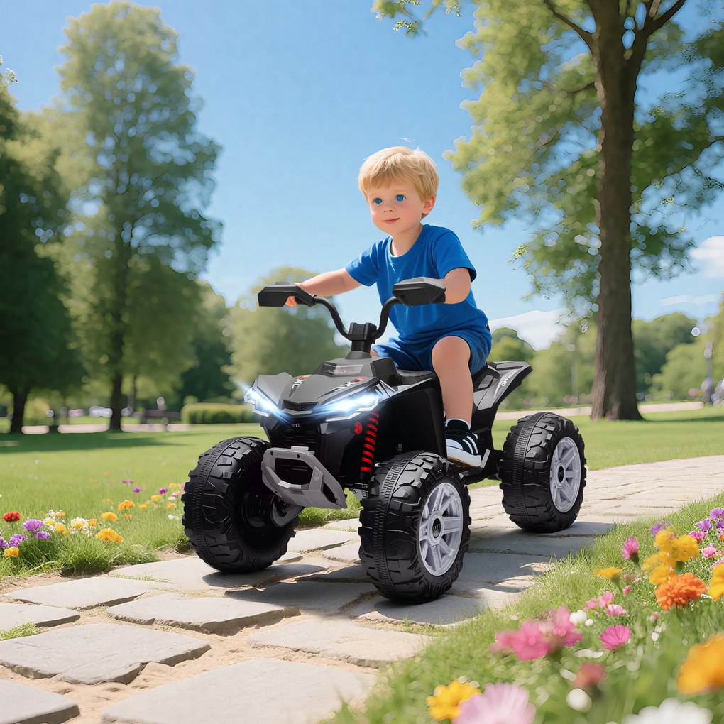 AIYAPLAY Dětský elektro quad, 24V elektrické vozidlo se 4 koly, světlomet, USB port, MP3 funkce, 6,5 km/h, 3-8 let 370-412V90BK
