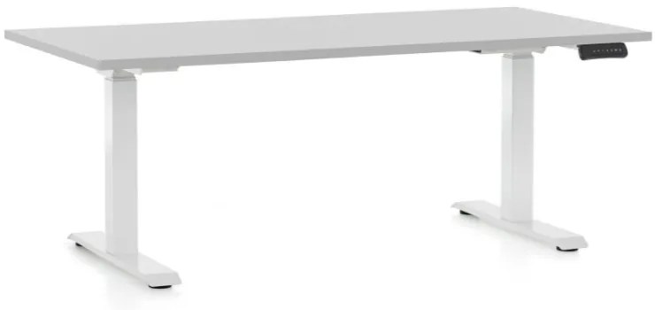 Výškově nastavitelný stůl OfficeTech C, 160 x 80 cm, bílá podnož, světle šedá
