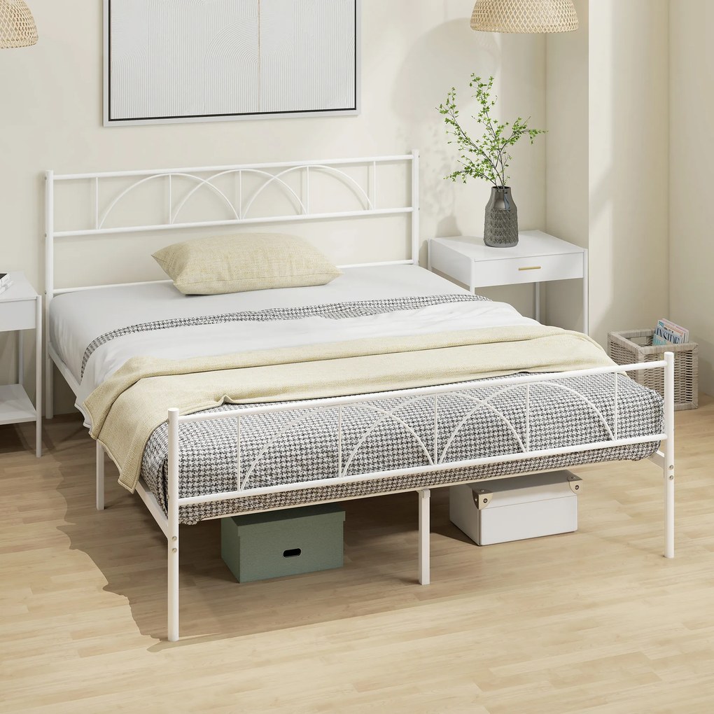 HOMCOM rám postele 160x200 cm s čelem postele, kovovým roštem a úložným prostorem pod postelí