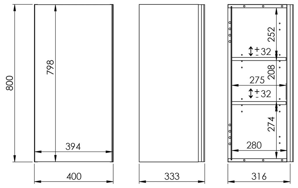 Elita Look, závěsná boční skříňka 40x31, 6x80 cm 1D, fuma matná, ELT-168598