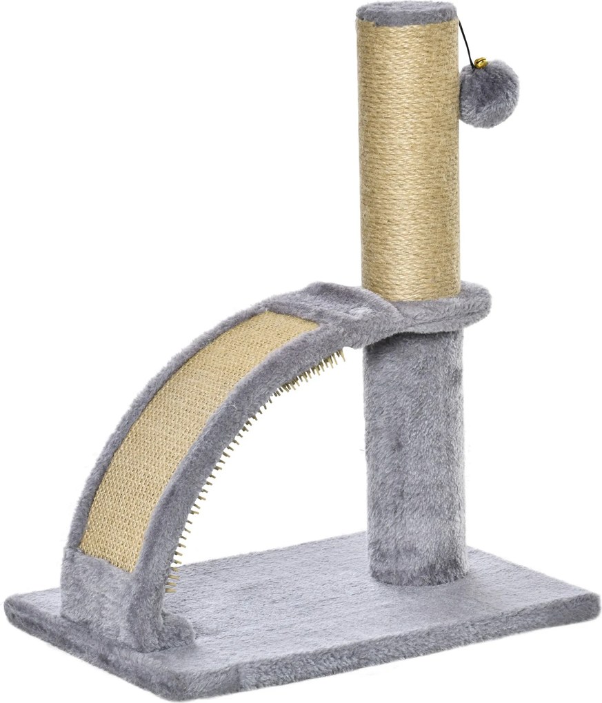 PawHut Malý škrabací sloupek pro kočky do 4,5 kg se škrabací plochou, škrabacím sloupem a guličkou 34 x 24 x 43 cm Šedá | Aosom